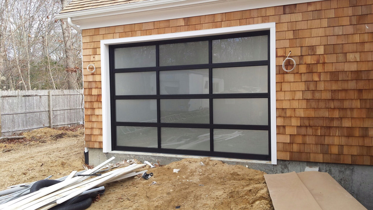 Contemporary Aluminum & Frosted Tempered (Privacy) Glass Garage Door ...